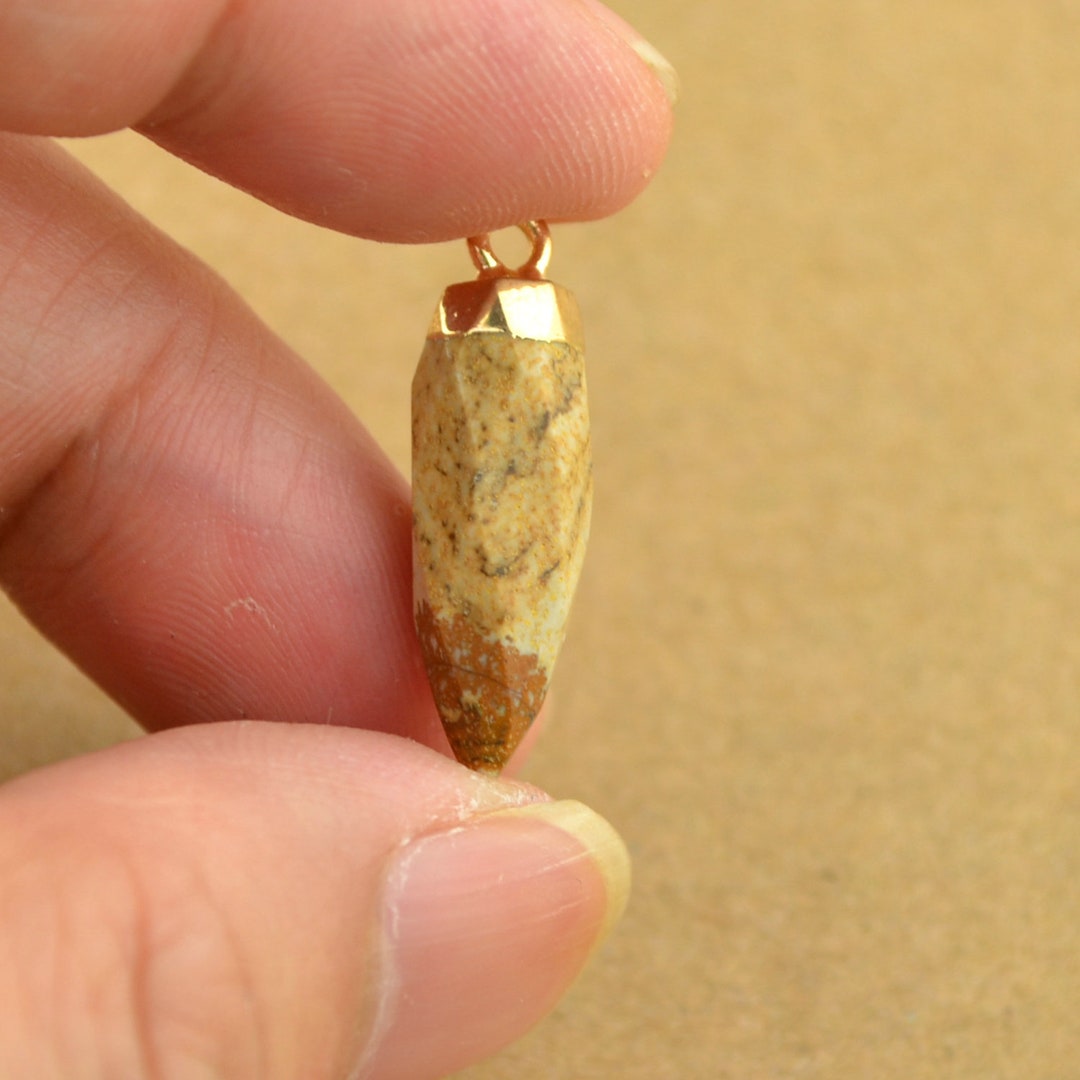 One Natural Picture Stone Point Pendant Faceted Pendulum Charm Gold ...