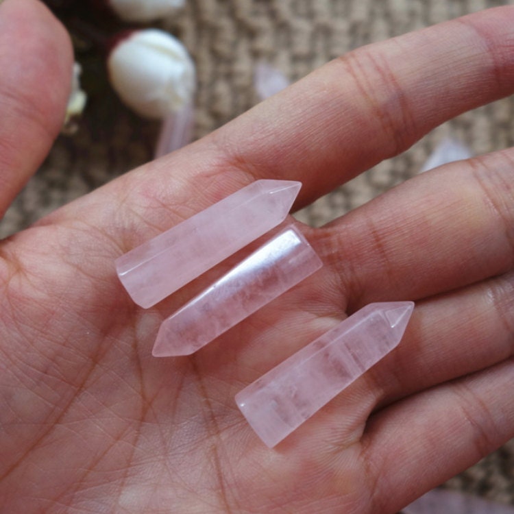 Natural Rose Quartz Pink Crystal Bullet Faceted Point Hexagonal Prism ...