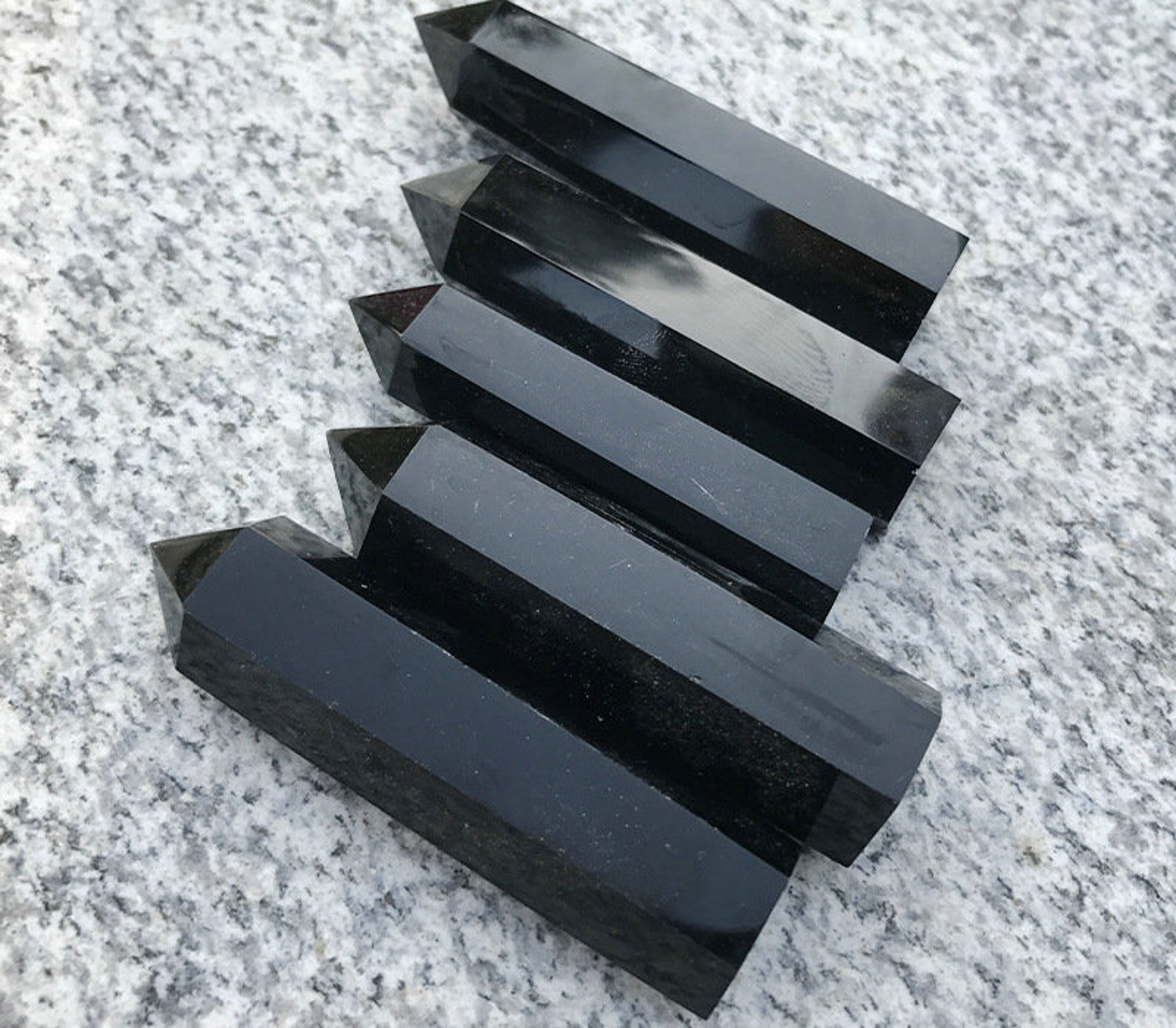 Obsidian Stone Tower Point Black Obsidian Point Wand Obelisk Crystal ...