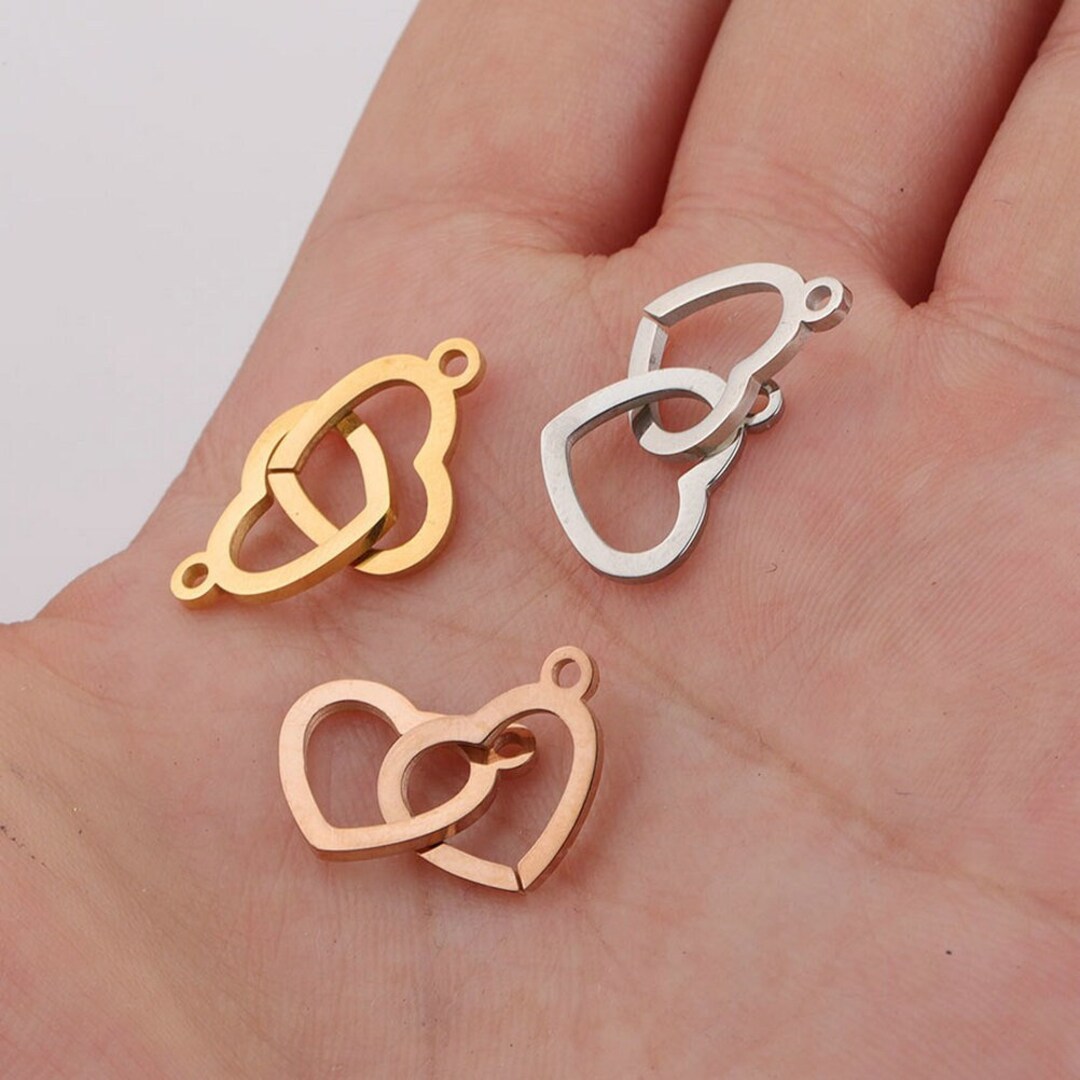5pcs Double Hearts Charm Stainless Steel Love Connector Linked Hearts ...