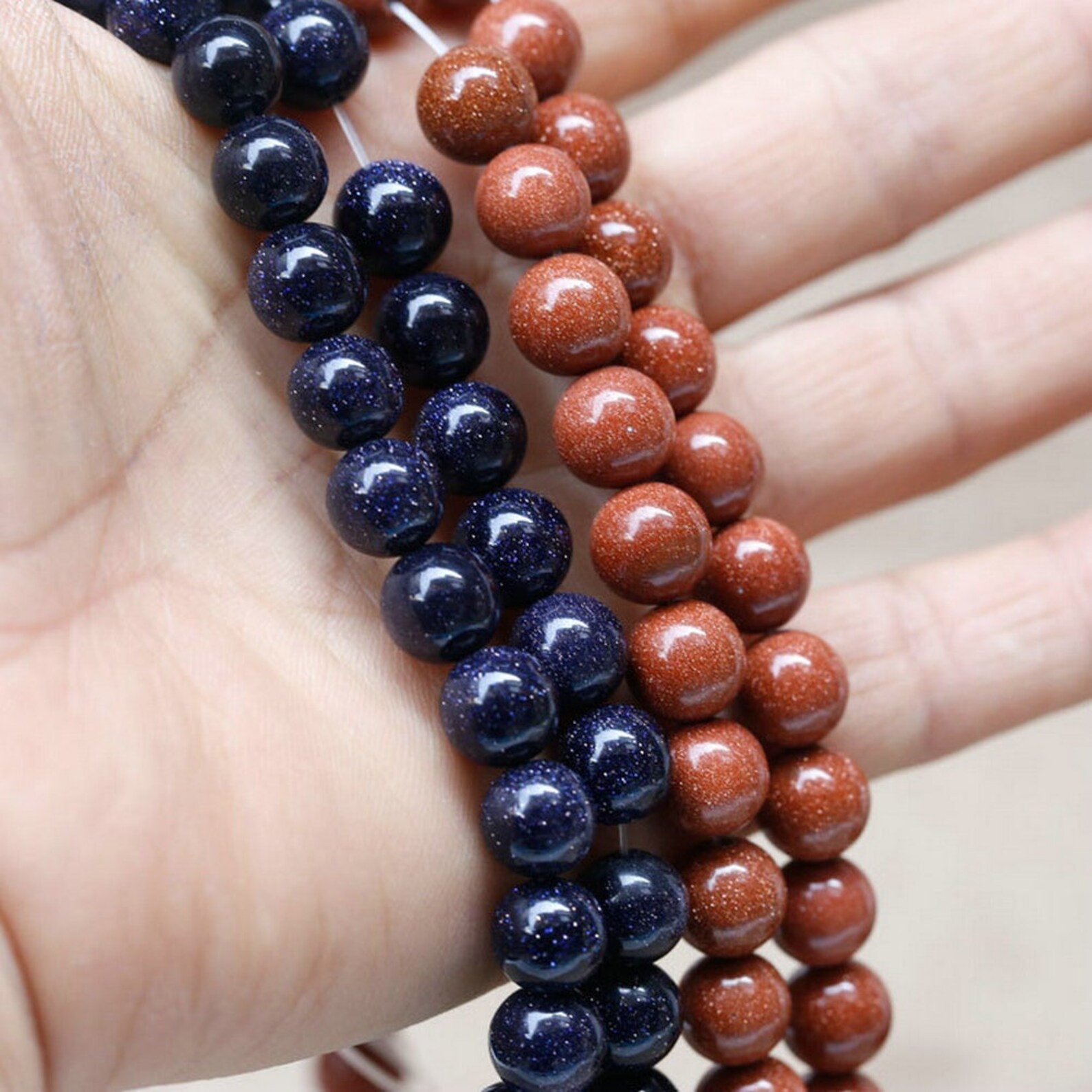 Blue Sandstone Gold Sand Stone Beads Goldstone Round Polished Ball ...