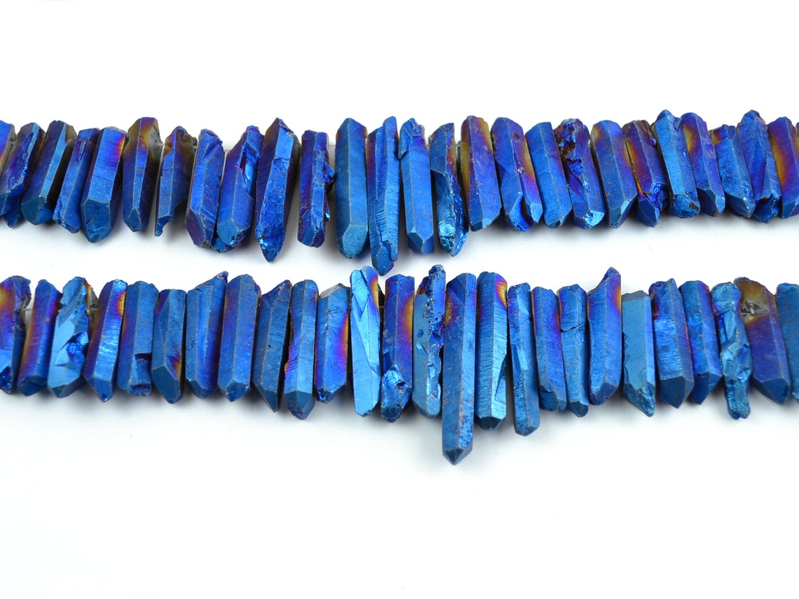 Blue Metalic Titanium Quartz Point Beads Raw Rough Rock | Etsy