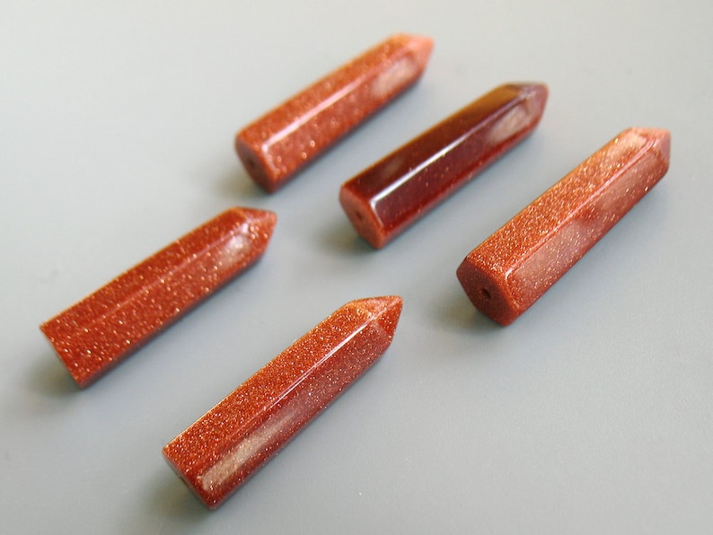 Natural Red Goldstone Bullet Faceted Point Hexagonal Prism Pencil Beads ...