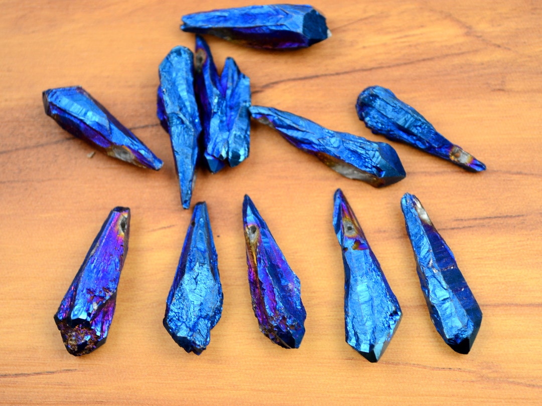 5 PCS Top Drilled Rough Mystic Titanium Coated Druzy Crystal Point Drop ...