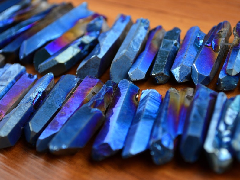 Blue Metalic Titanium Quartz Point Beads Raw Rough Rock - Etsy