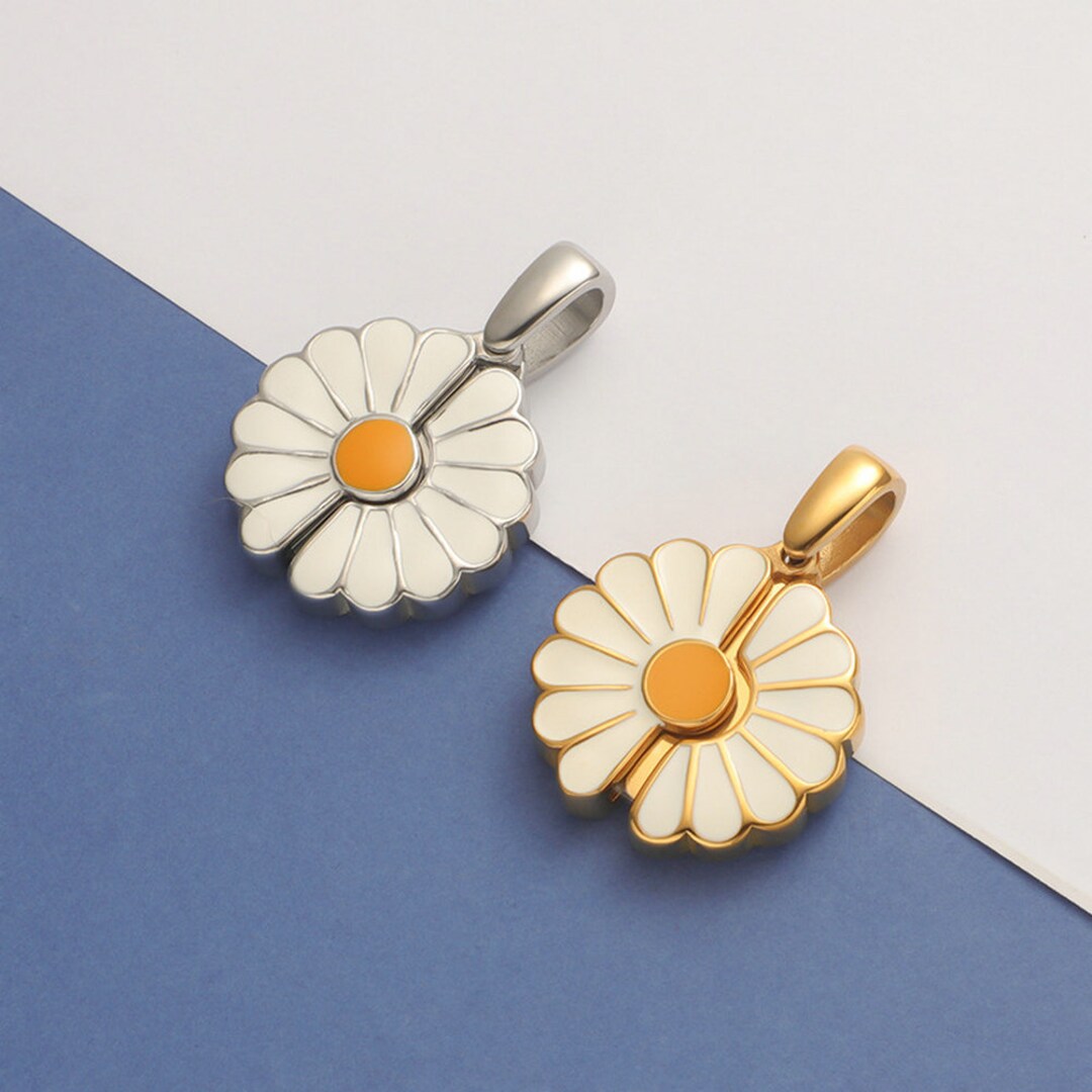 25mm Stainless Steel White Daisy Flower Enamel Charm for DIY Necklace ...