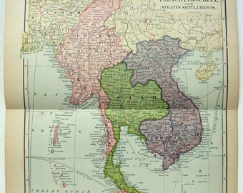 Southeast Asia Original 1910 Dated Map by Dodd Mead & Co Burma, Siam ...