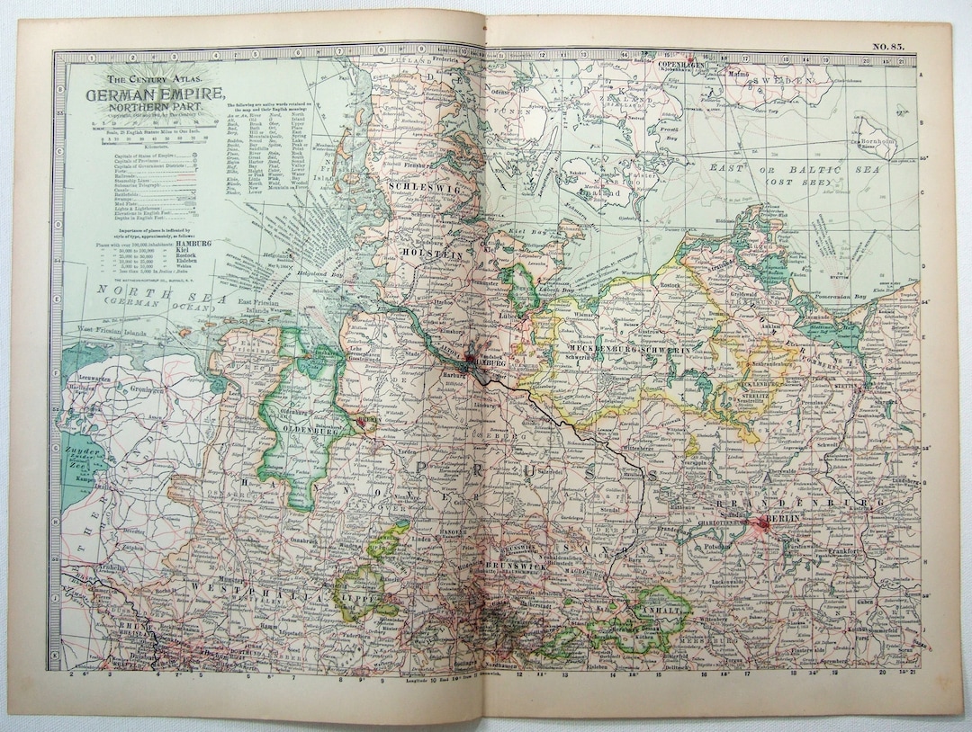 Antique German Empire Map - Northern Germany, 1902 Century Atlas - Etsy