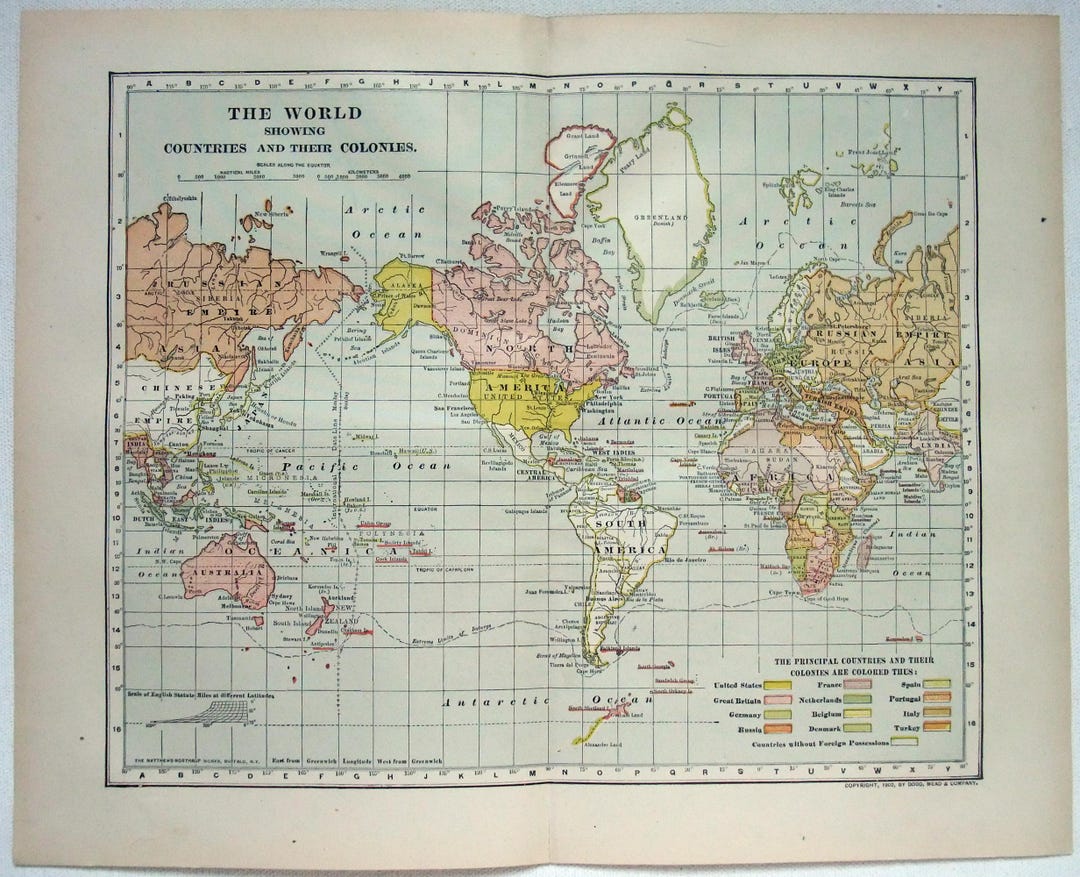 Original 1902 Map of the World Showing Countries and Their Colonies by ...