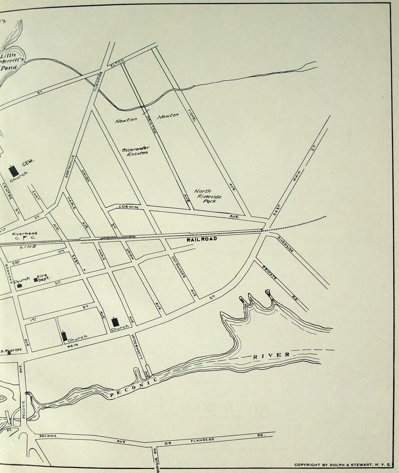 Riverhead NY - Original 1929 Map by Dolph & Stewart. Vintage Original ...