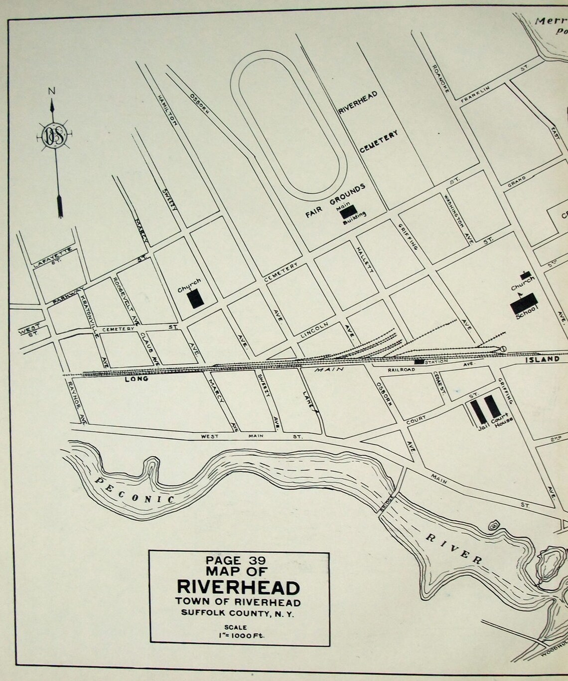 Riverhead NY - Original 1929 Map by Dolph & Stewart. Vintage Original ...