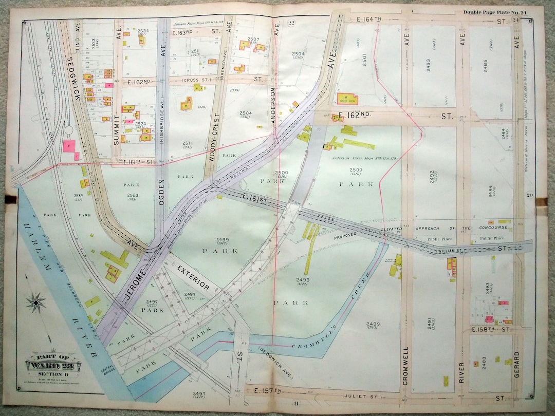 Yankee Stadium Area - Huge Original Map of Bronx NY. E 157th Street to ...