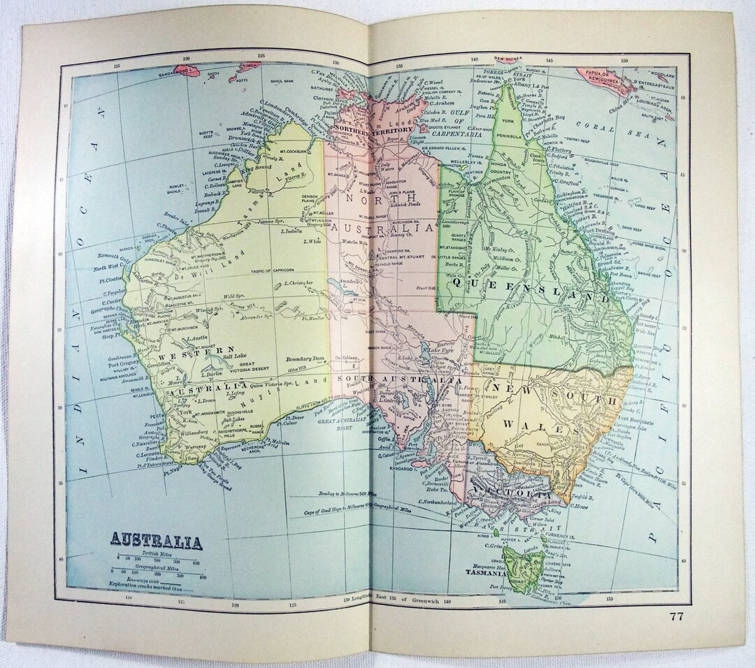 Australia - Original 1895 Map by Dodd Mead & Company. Antique Original ...