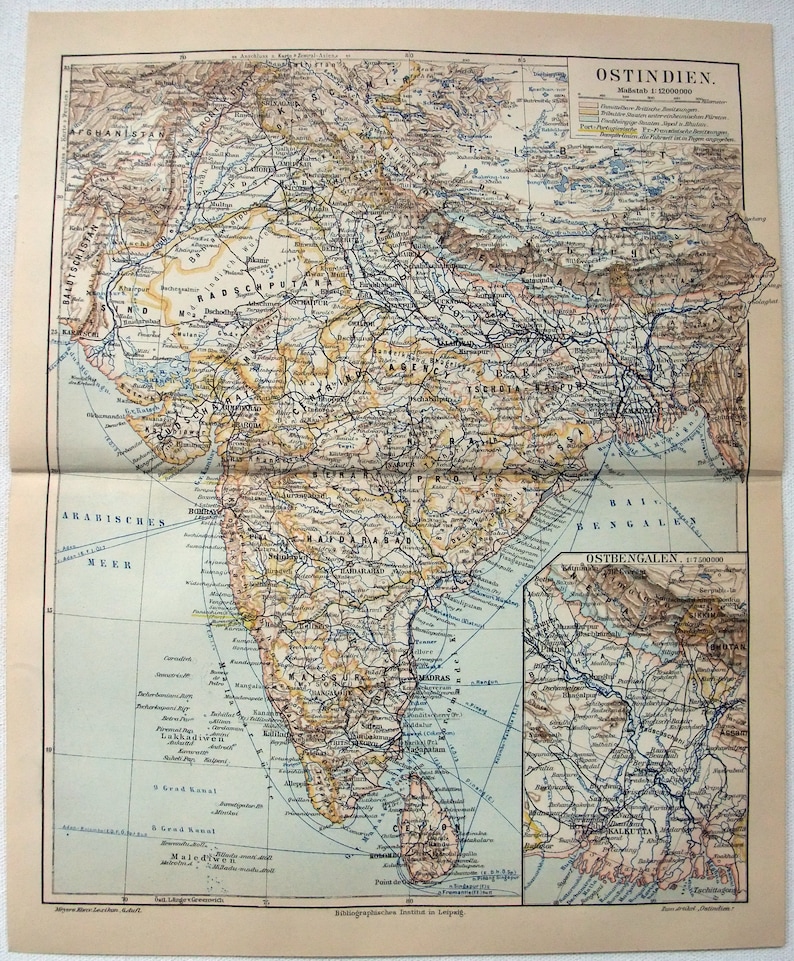 Original 1908 Map of India During the Colonial Era by Meyers. | Etsy