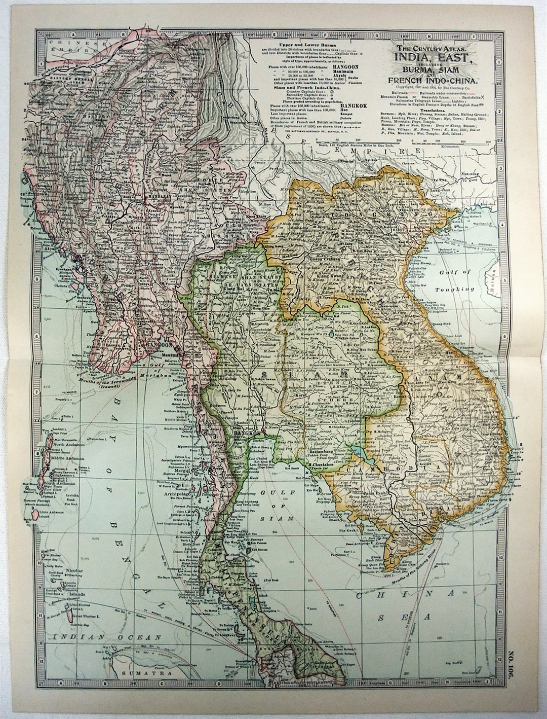 Original 1902 Map of Southeast Asia by the Century Company. French ...
