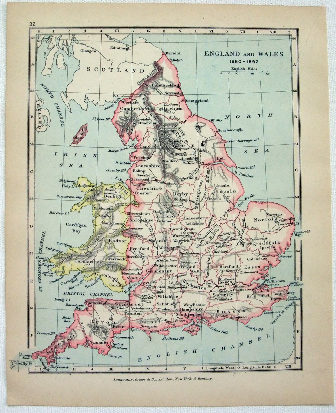Vintage Map of England & Wales 1660-1892 Published by - Etsy