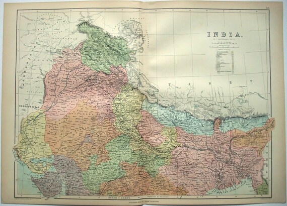 Northern India Large Original 1876 Map by A & C Black. | Etsy