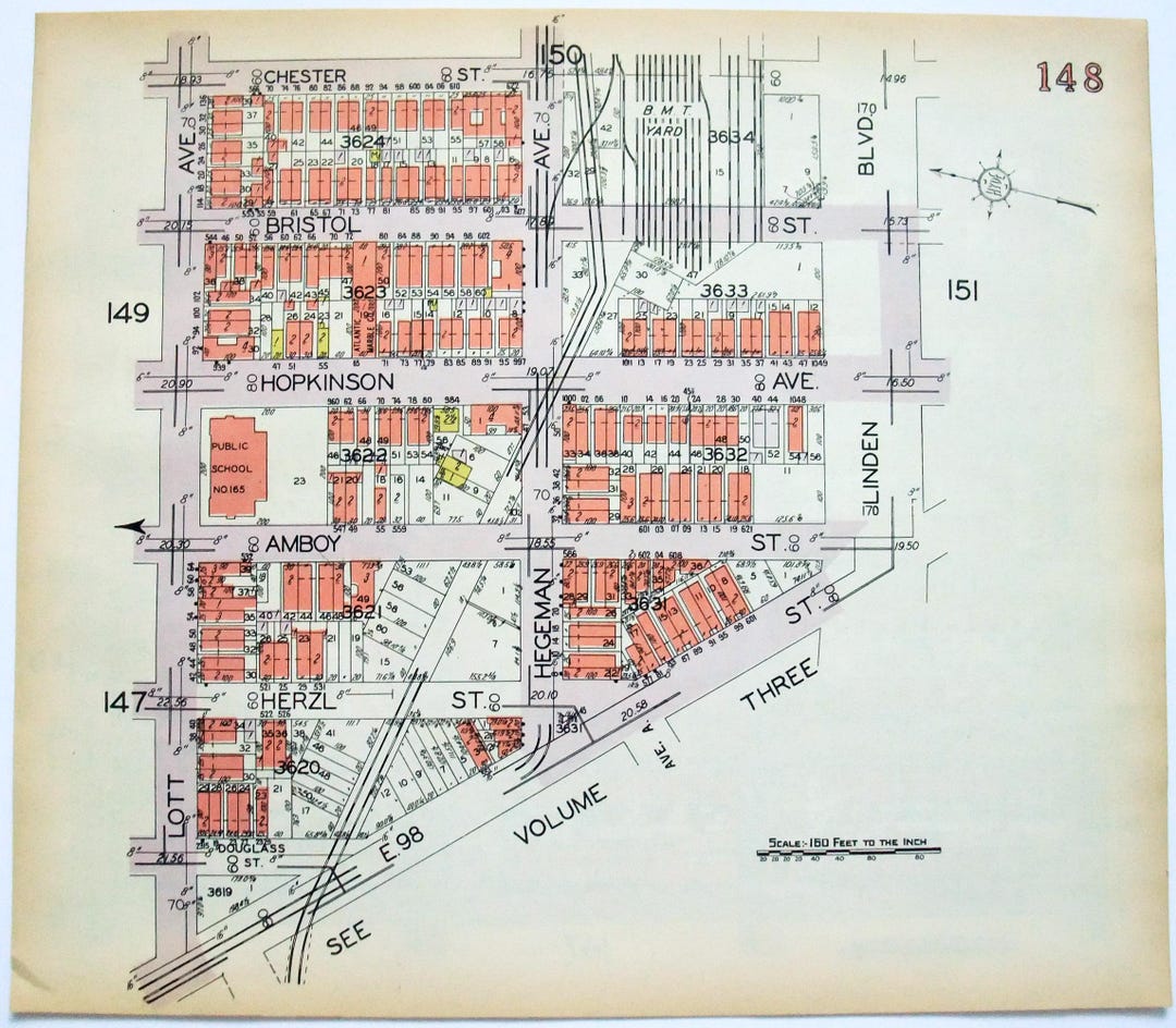 Part of SW Brownsville, Brooklyn - Original 1929 Map by Belcher Hyde ...