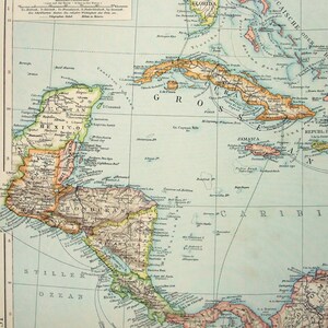 Central America & the Caribbean: Original 1896 Map by Velhagen - Etsy