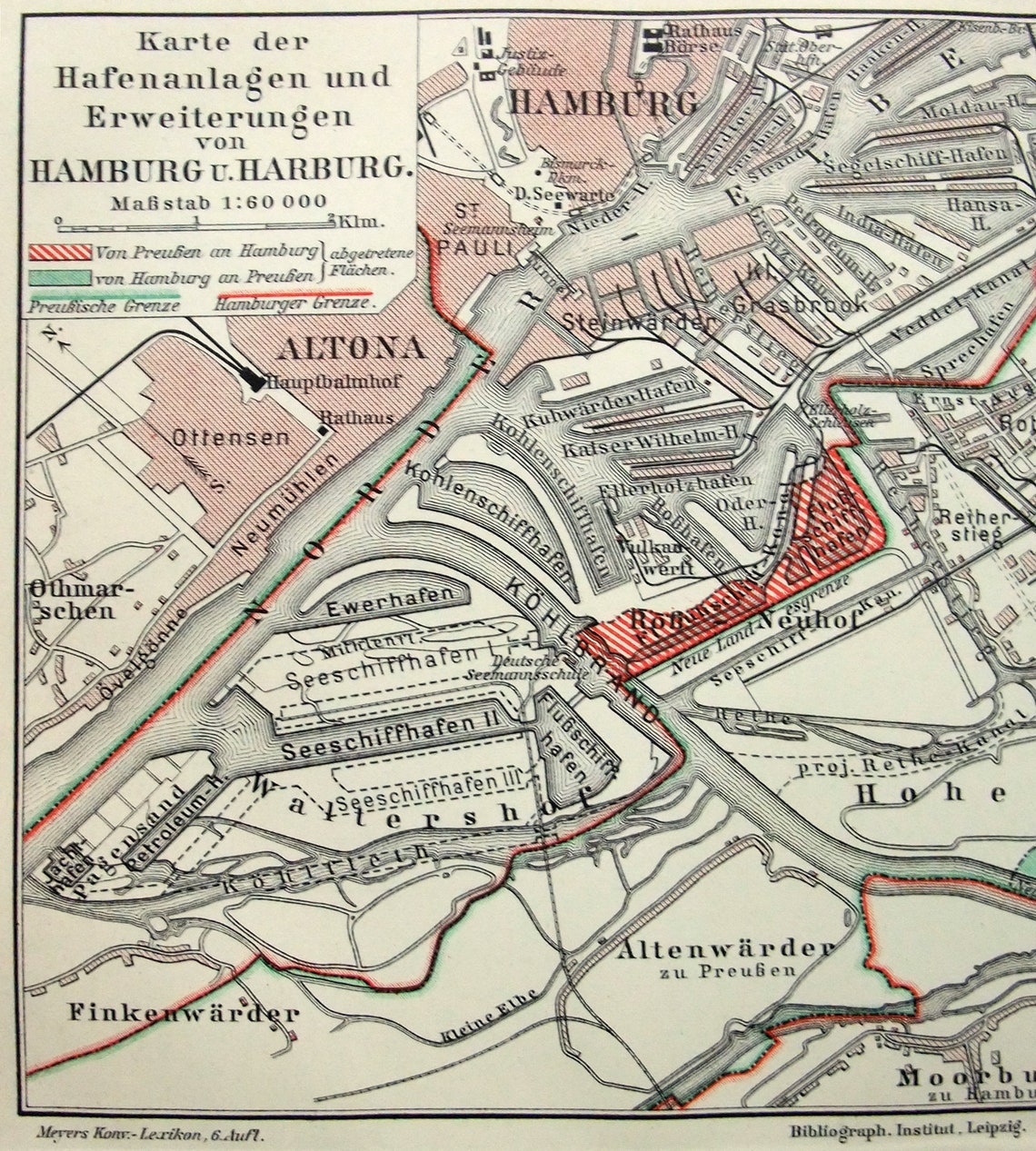 Port of Hamburg Germany Original 1912 Map by Meyers. - Etsy