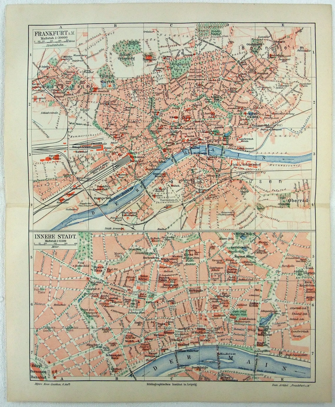 Frankfurt Germany 1905 City Map by Meyers. Antique Original | Etsy