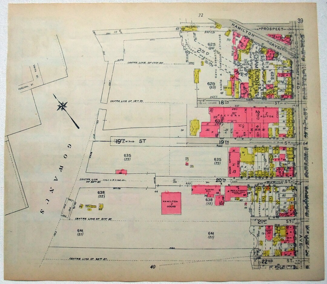 Part of Gowanus, Brooklyn - Original 1920 Map of the Canal to Third Ave ...