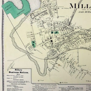 Millbury, Massachusetts. 1870 Map by FW Beers. Hand Colored. Antique ...