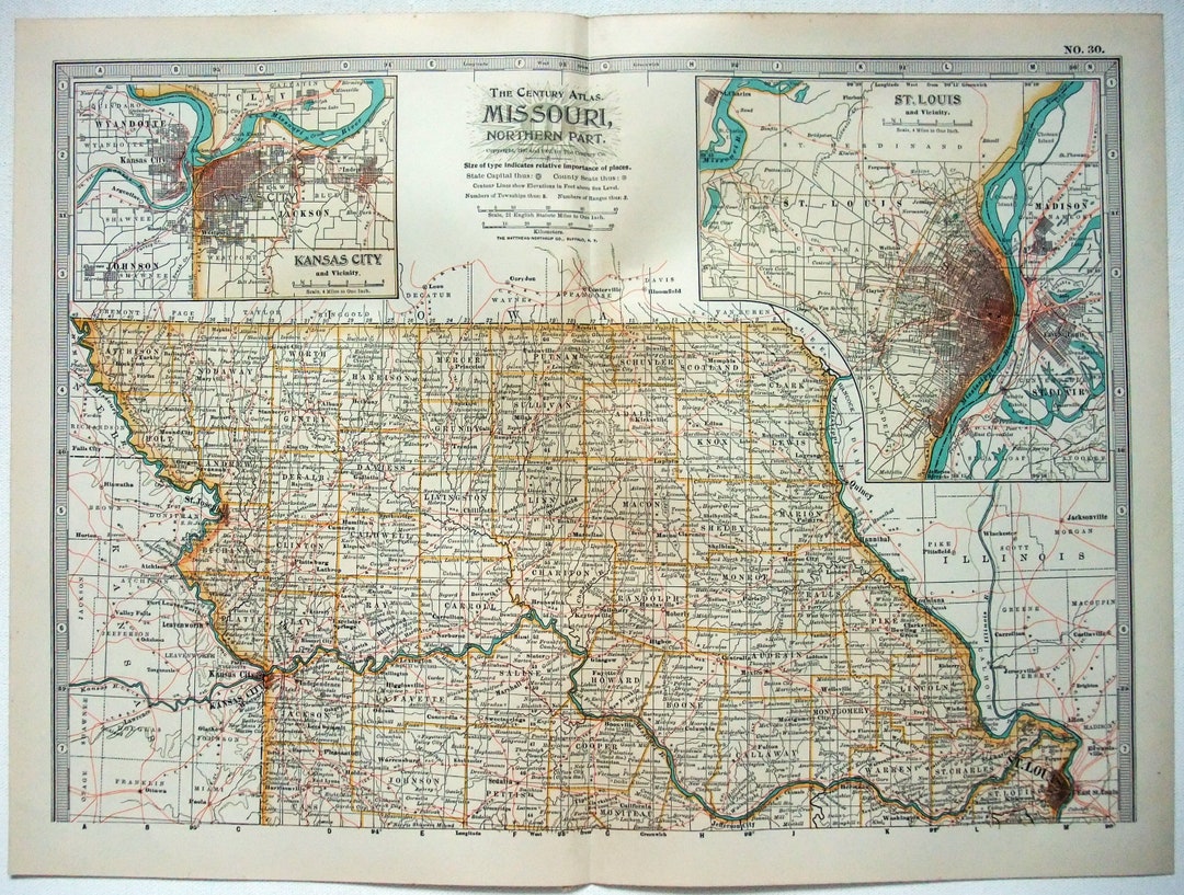 1902 Antique Map of Northern Missouri by Century Company - Etsy