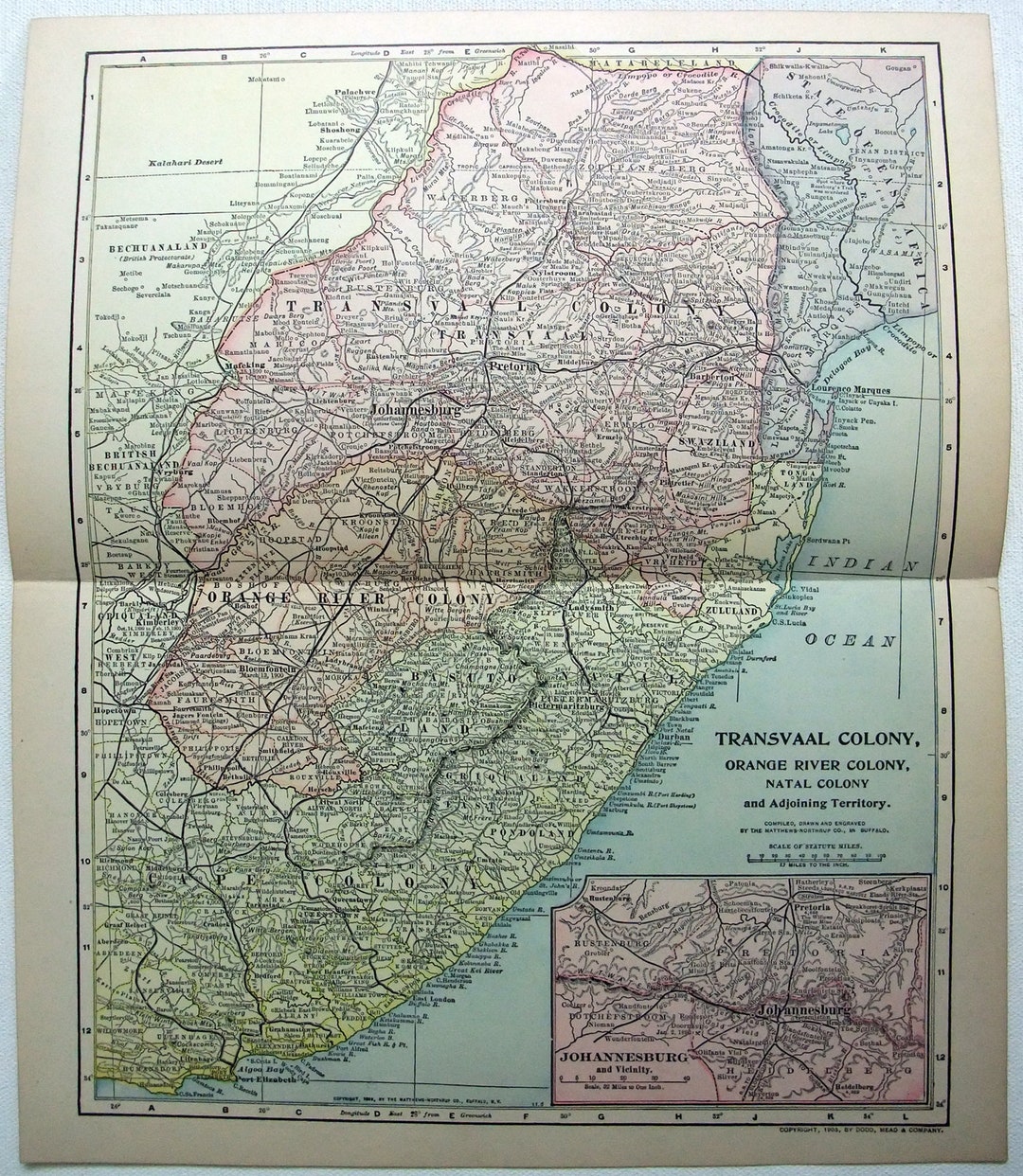 Transvaal, Orange River and Natal Colonies - Original 1903 Map by Dodd ...