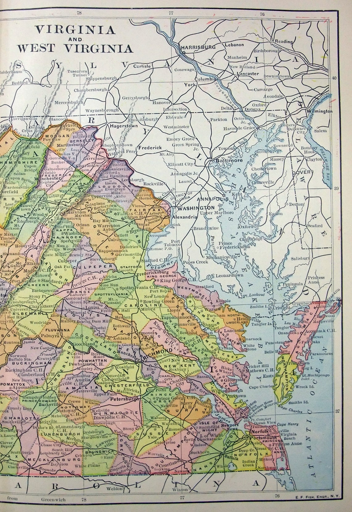 Virginia & West Virginia Original 1891 Map by Hunt Eaton. | Etsy