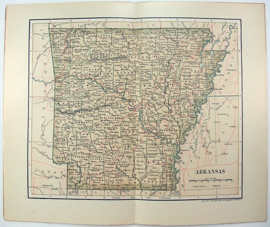 Arkansas Original 1902 Dated Map by Dodd Mead & Company. Antique ...