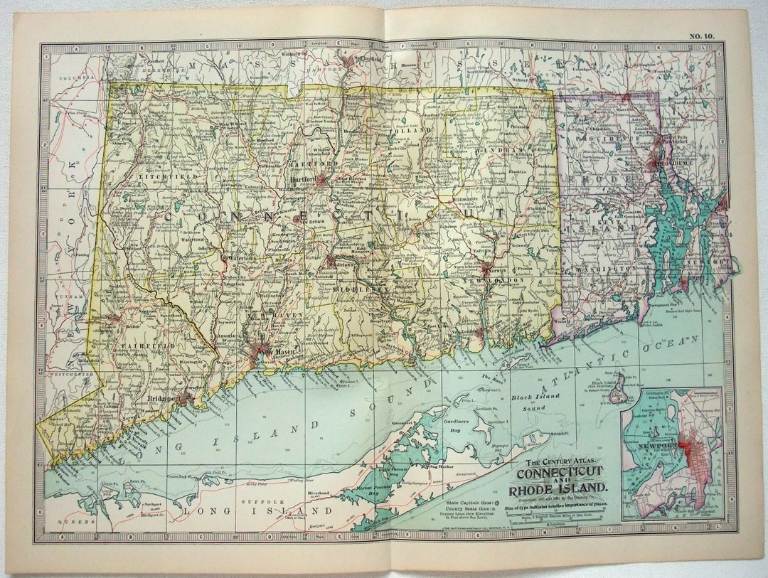 Original 1902 Map of Connecticut and Rhode Island by the Century ...