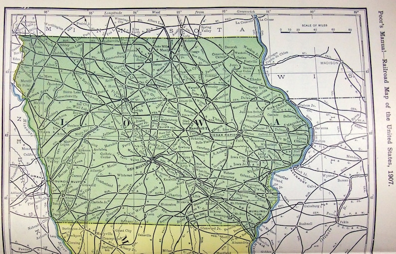 Original 1907 Railroad Map of Iowa & Missouri. Antique - Etsy