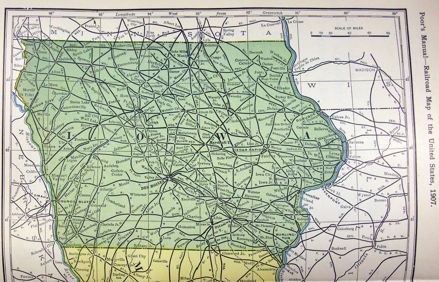 Original 1907 Railroad Map of Iowa & Missouri. Antique - Etsy