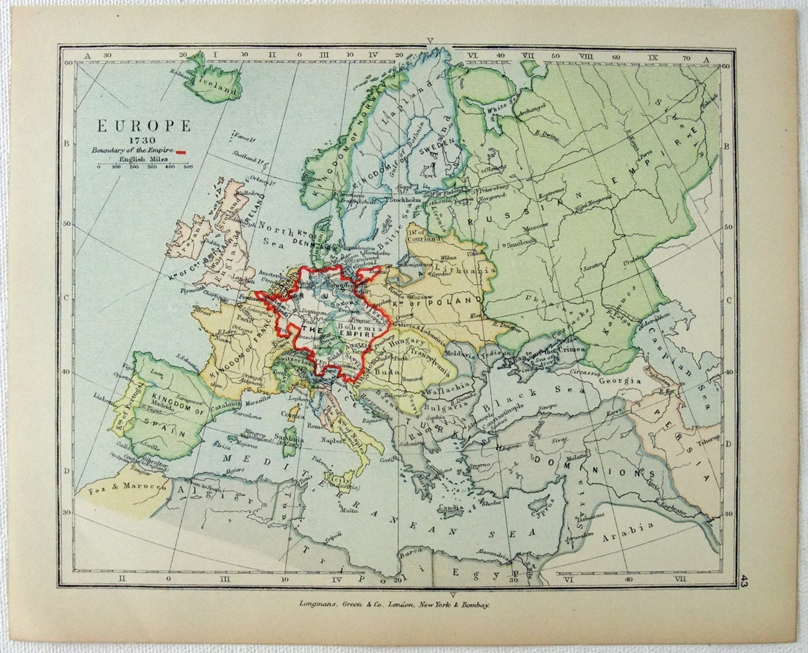 Vintage Map of Central Europe in 1730 Published by Longmans | Etsy