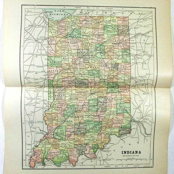 Antique Map of Indiana - Etsy