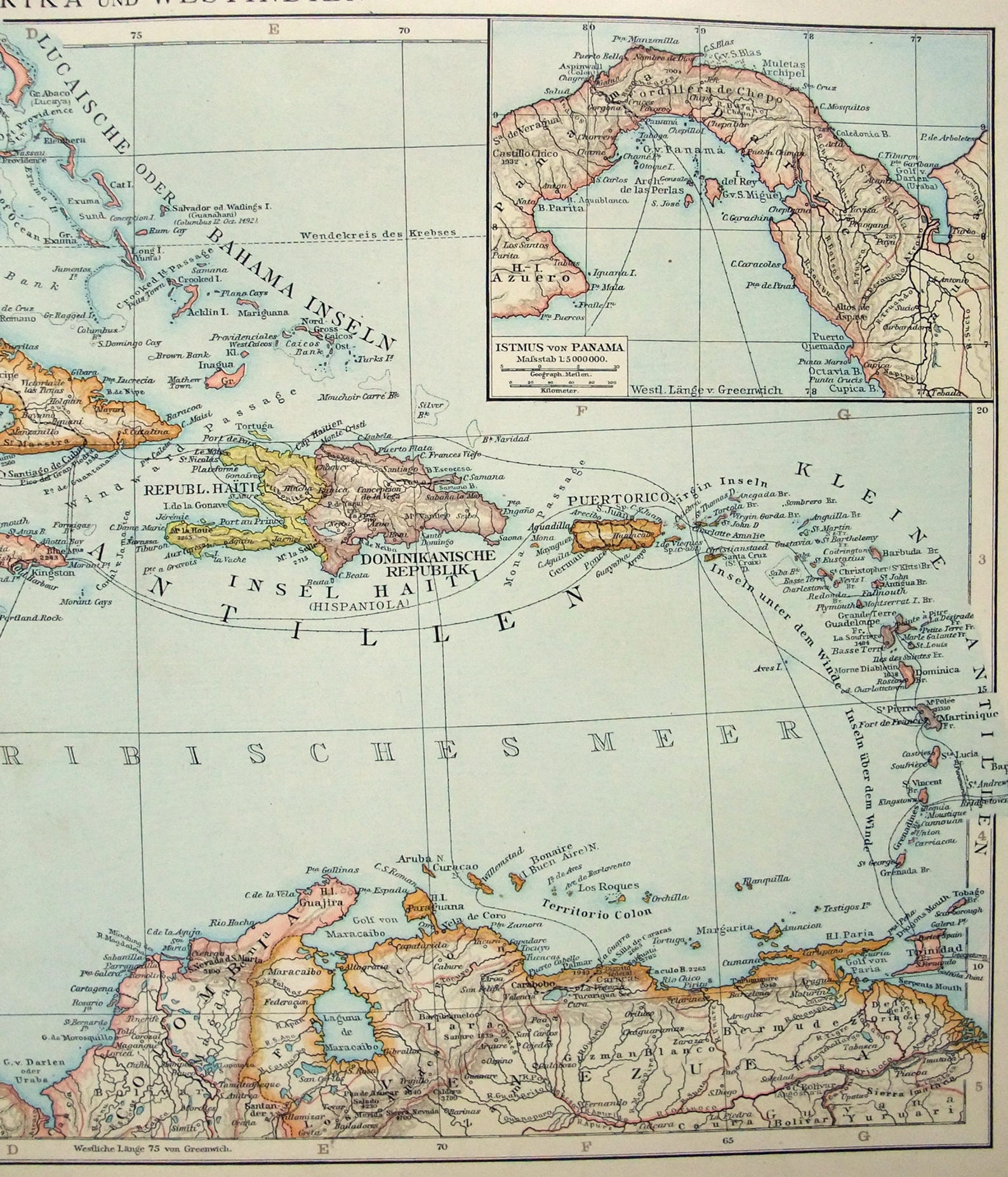 Central America & the Caribbean: Original 1896 Map by Velhagen - Etsy