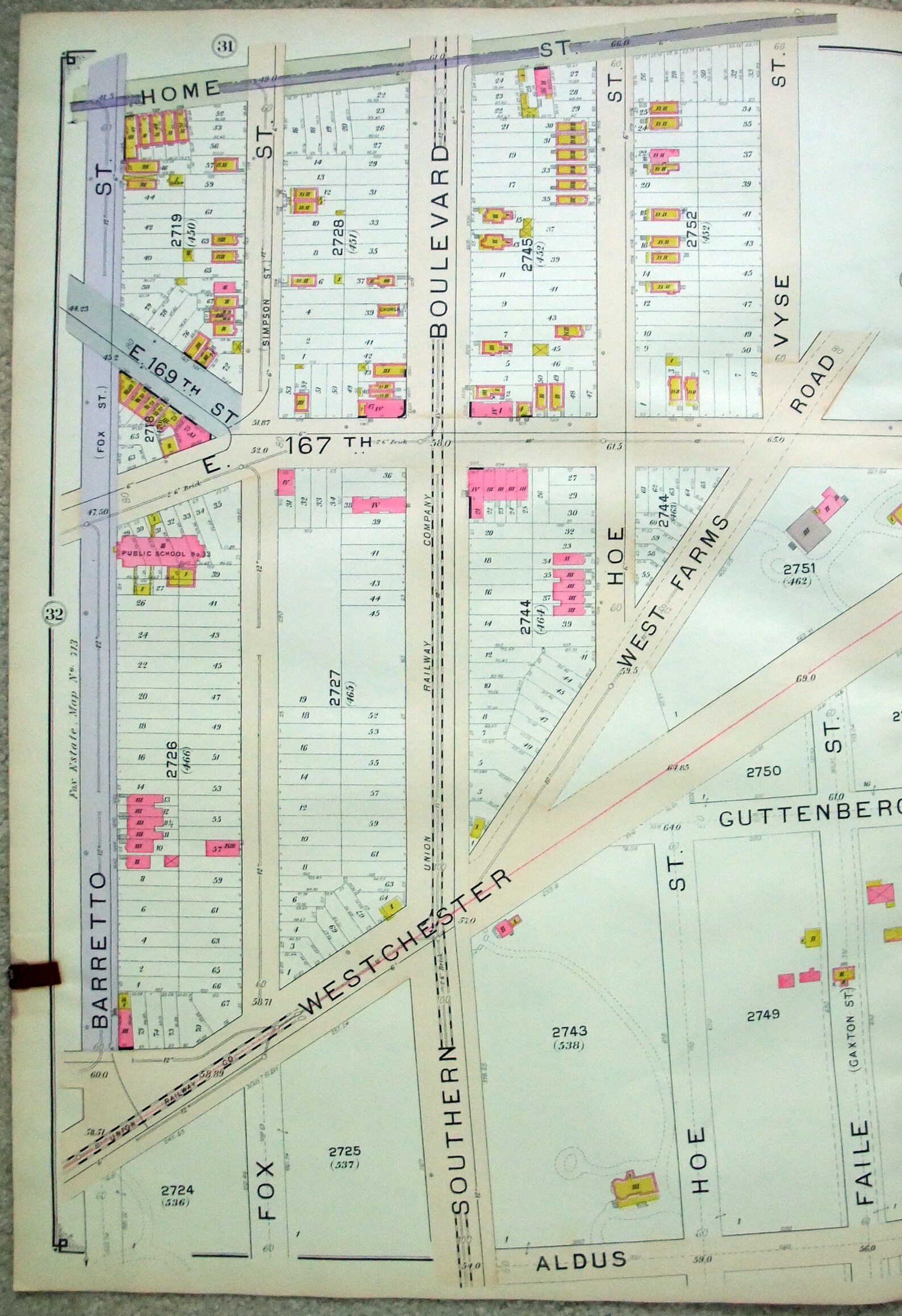Huge Antique Map of Bronx NY Aldus St to Home St From Barretto to the ...