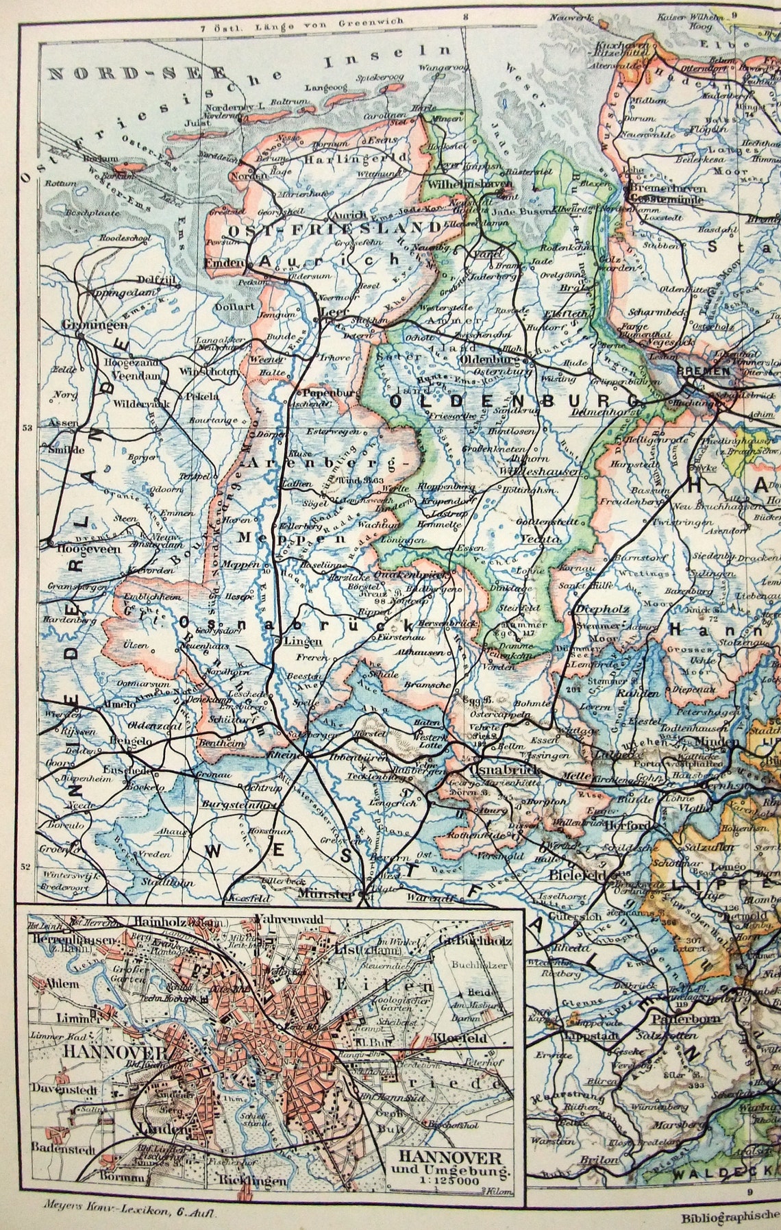Original 1906 Map of Hanover Province Germany by Meyers. - Etsy Australia