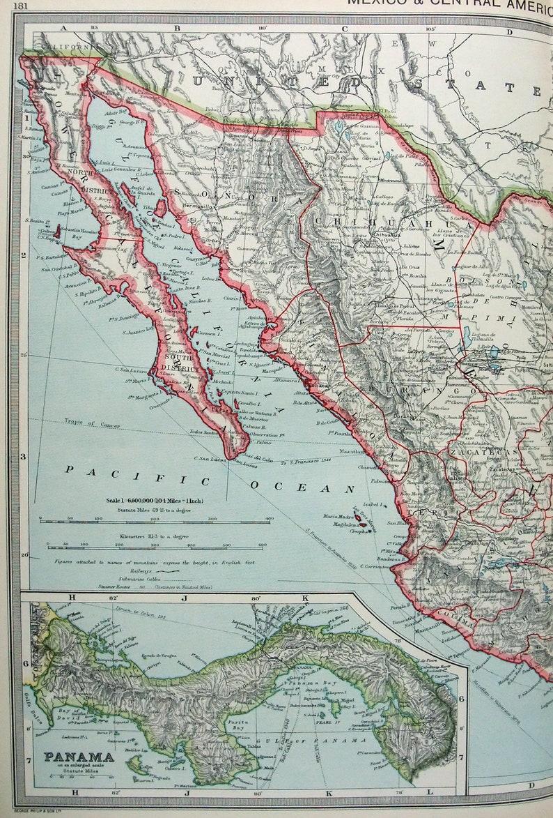 Original Map of Mexico and Central America c1907 by George | Etsy