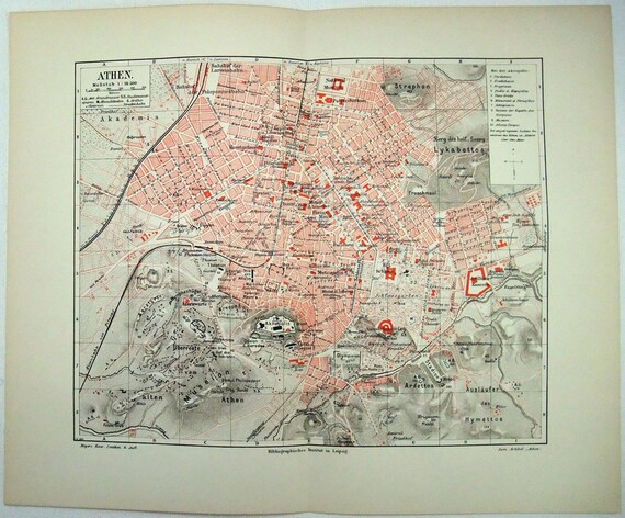 Athens Greece Original 1905 City Map by Meyers. Antique | Etsy