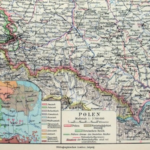 Poland - Original 1923 German Language Map by Meyers. Vintage - Etsy