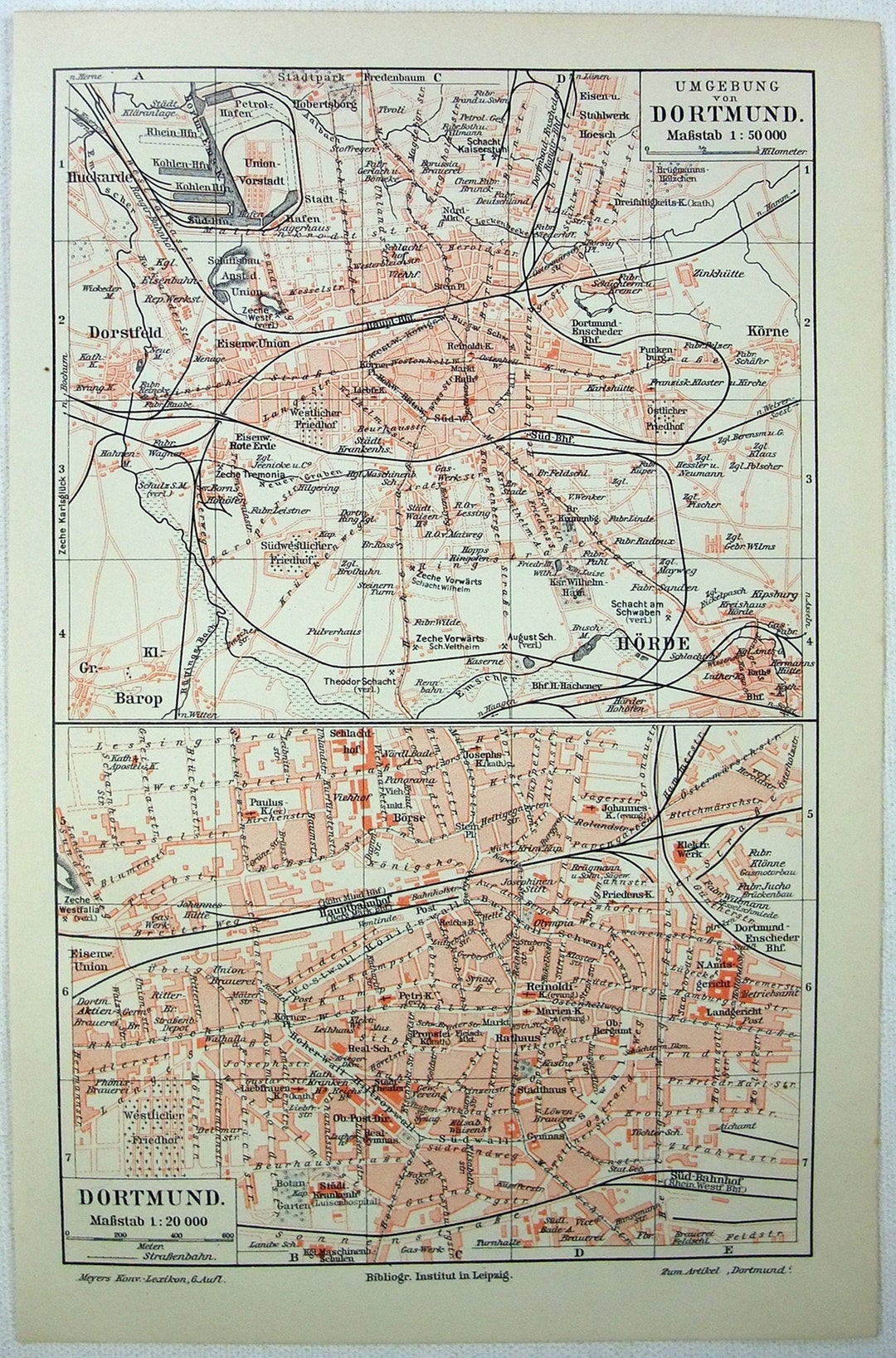 Dortmund, Germany - Original 1905 City Map by Meyers. Antique. North ...