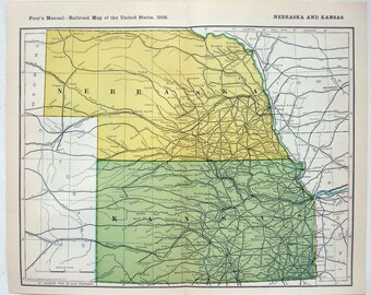 1915 Antique Kansas Railroad Map Great Bend, Larned, Kinsley, Heizer ...