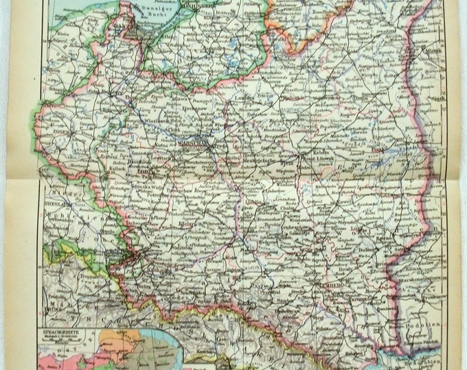 Poland - Original 1923 German Language Map by Meyers. Vintage - Etsy