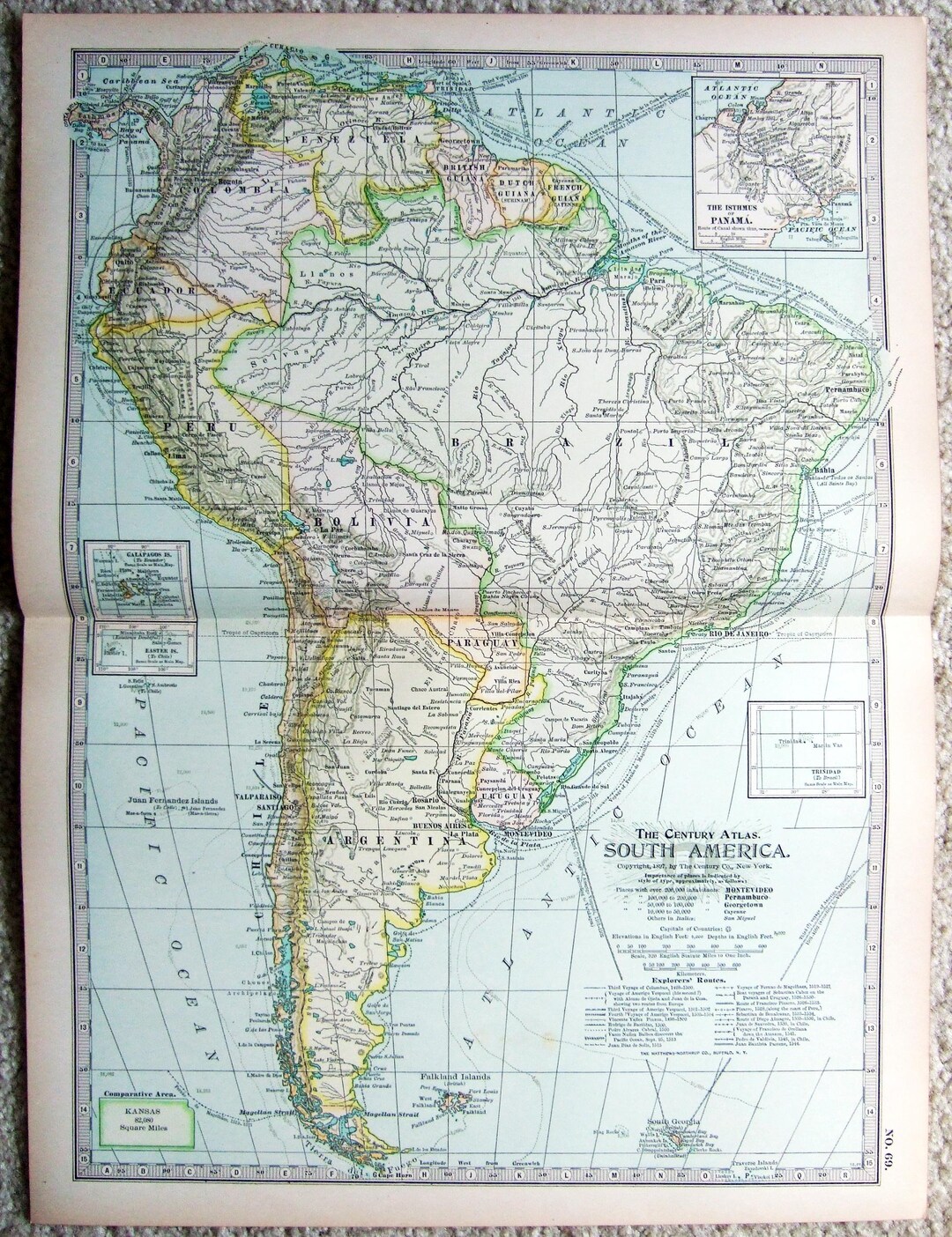 South America - Original 1897 Map by the Century Company. Antique - Etsy