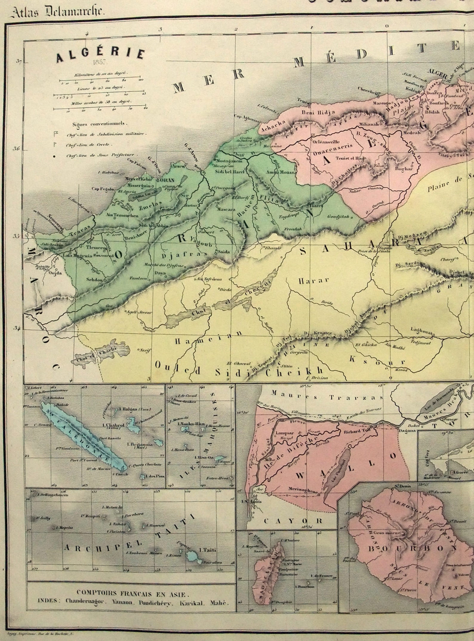 Original 1859 Map of the Colonies of France by Delamarche. | Etsy