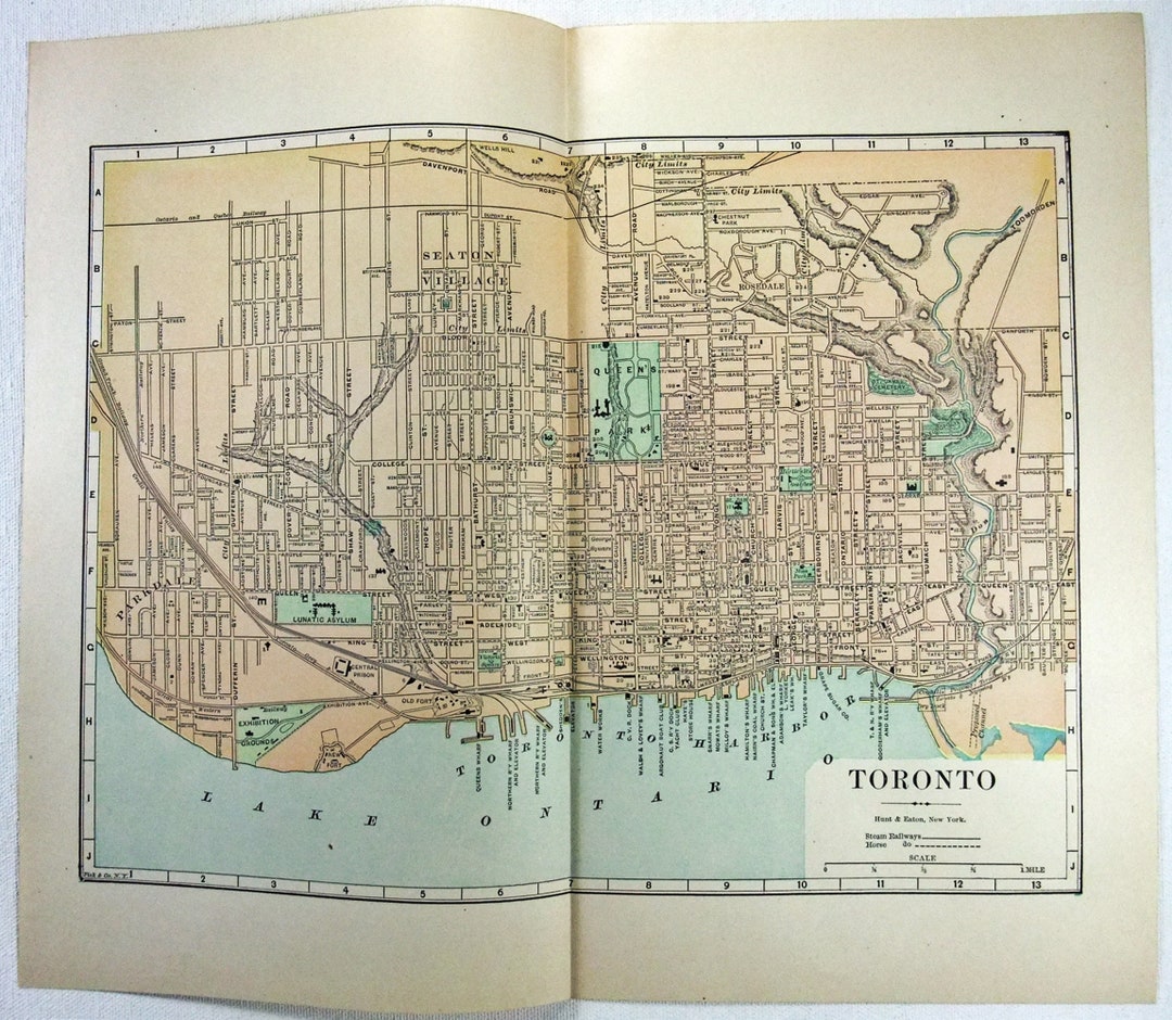 Toronto, Ontario - Original 1887 Map by Hunt & Eaton. Canada Antique - Etsy
