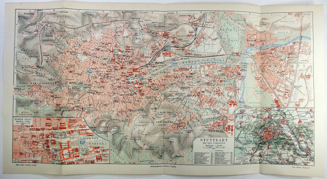 Stuttgart, Germany - Original 1908 City Map by Meyers. Antique Original ...