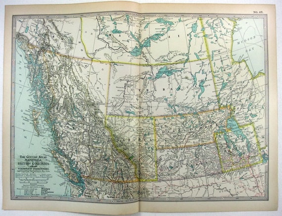 Prints Atlas Print Housewarming Gift Canada Vintage Map Antique Wall ...